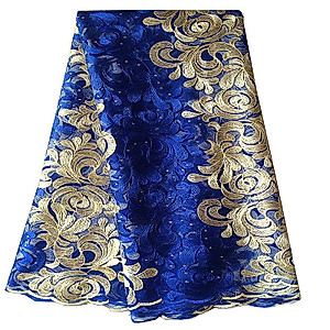 WorthSJLH African Lace Fabric 5 Yards 2022 Net Nigerian Lace French Lace Fabric Embroidered Guipure Cord Lace LF204(blue)
