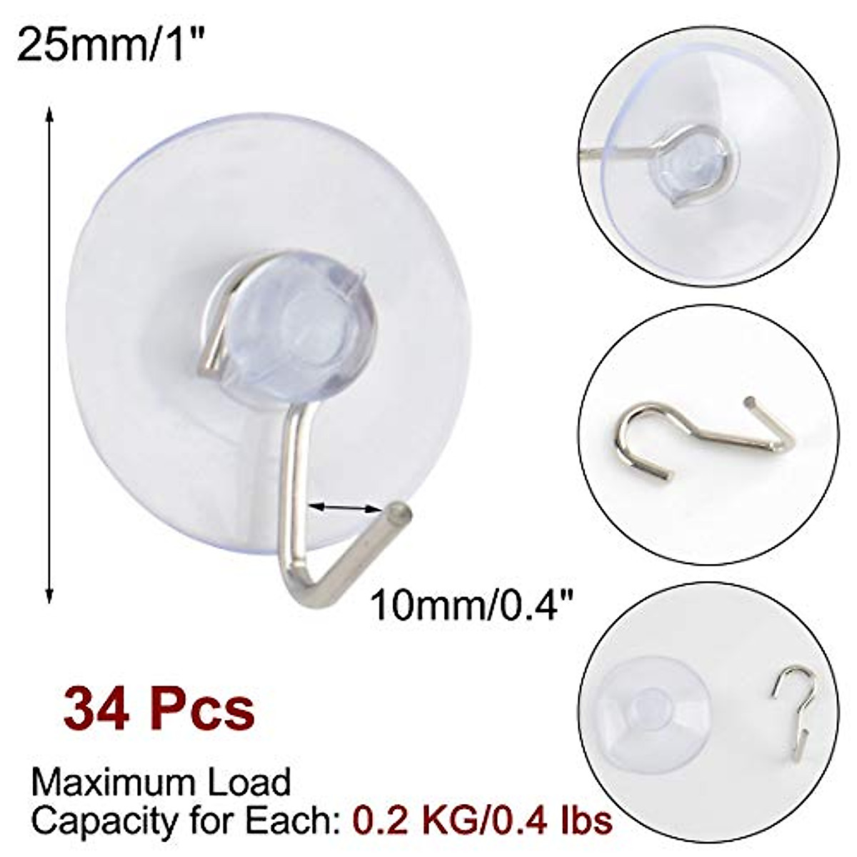 uxcell 34pcs Suction Cup Hooks 1 Inch Diameter Wall Hooks Hangers Removable Kitchen Bathroom Wall Vacuum Holder for Smooth Tile Glass