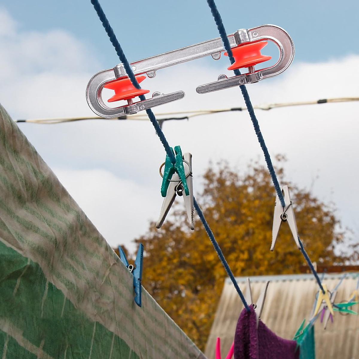 Yuqutum 6 Pcs Clothesline Spreader, Aluminium Heavy Duty Outdoor Clothes Line Separator Pulley for Heavy Loads and Long Clothesline