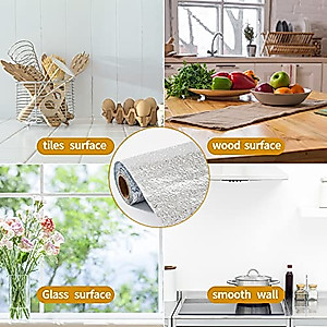 THIDARGO Kitchen Backsplash Wallpaper Stickers,Self Adhesive Aluminum Foil Oil-Proof Waterproof Heat Resistant Kitchen Wall Sticker,Stove Sticker Shelf Liner Drawer Liner Stickers (15.8x118 Inch)