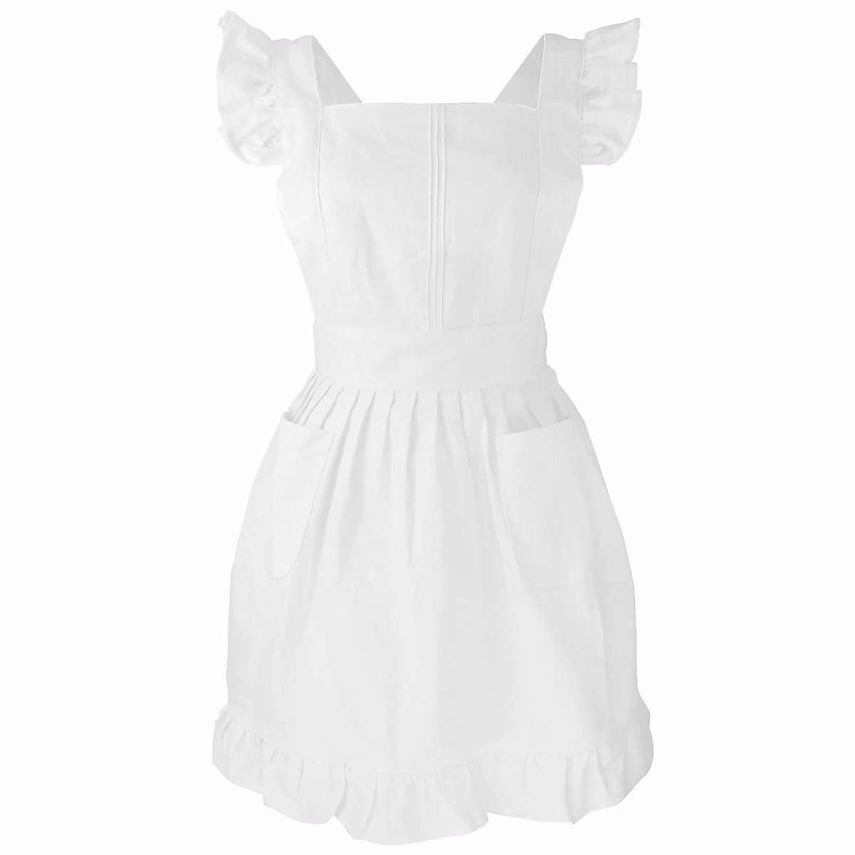 LilMents Kids Retro Adjustable Ruffle Apron Kitchen Baking Maid Costume (White)
