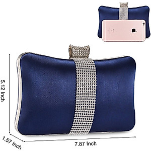 DA BODAN Fashion Womens Jane Satin Diamante Clutch Rhinestone Evening Bridal Prom Party Handbag Crossbody Purse Chain Bag (Dark blue 1)
