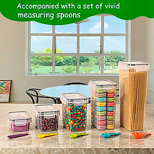 Airtight Food Storage Containers with Lids Set 10 Pack, Clear Plastic Pantry & Kitchen Organizers and Storage for Cereal Flour Pasta Snacks Sugar & Dry Food, BPA Free, with multiple Labels & Spoons