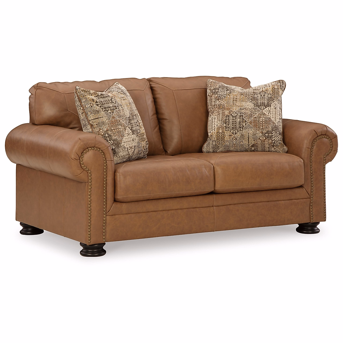 Signature Design by Ashley Carianna Classic Leather Match Loveseat with Nailhead Trim, Dark Brown