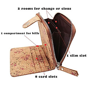 boshiho Vegan Cork Wallet, Women’s Purse Slim Zipper Design with Card Holder Coin Pocket Purse Eco-friendly Vegan Gift (Cork)