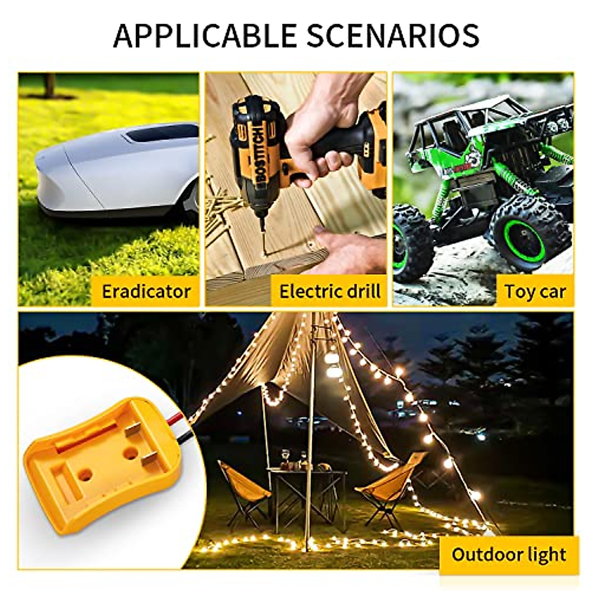 2 Pack Power Wheel Adapter for Dewalt 20V Battery Series with Fuse, Switch & Wire Terminal, 3Pcs 30A Fuse, 12 AWG Wire Battery Converter Connector DIY for RC Toys, Robotics, Truck and Work Lights (2)