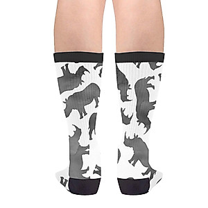 Unisex Fun Novelty Crazy Crew Socks Tiny Watercolor Rhinos Monochrome Dress Socks