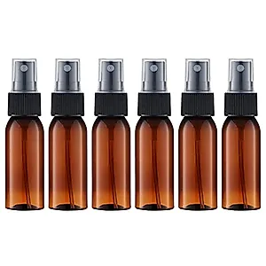 LISAPACK 1oz Spray Bottle Small (Amber, 6 Pack) Empty Plastic Mini Fine Mist Travel Size Atomizer, Tiny Sprayer for Little Perfume, Water, Cologne, Alcohol, Samples (Brown, 30ml)