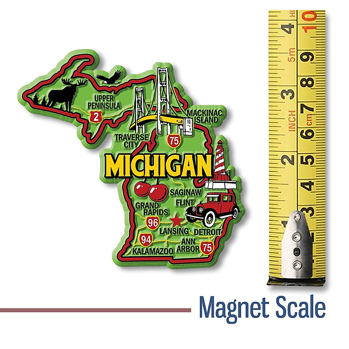 Michigan Colorful State Magnet by Classic Magnets, 3.6" x 3.4", Collectible Souvenirs Made in The USA
