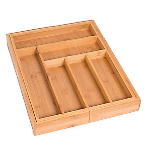 BirdRock Home Bamboo Expandable Utility Drawer Organizer – Utensil Silverware – Spoon Knife Fork – 17.5 Inch – Large – Natural Wood – Tray – Adjustable Kitchen Organization