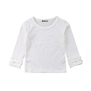 Toddler Baby Girl Basic Plain Ruffle Cuff Long Sleeve Cotton T Shirts Tee Tops (White, 2-3T)