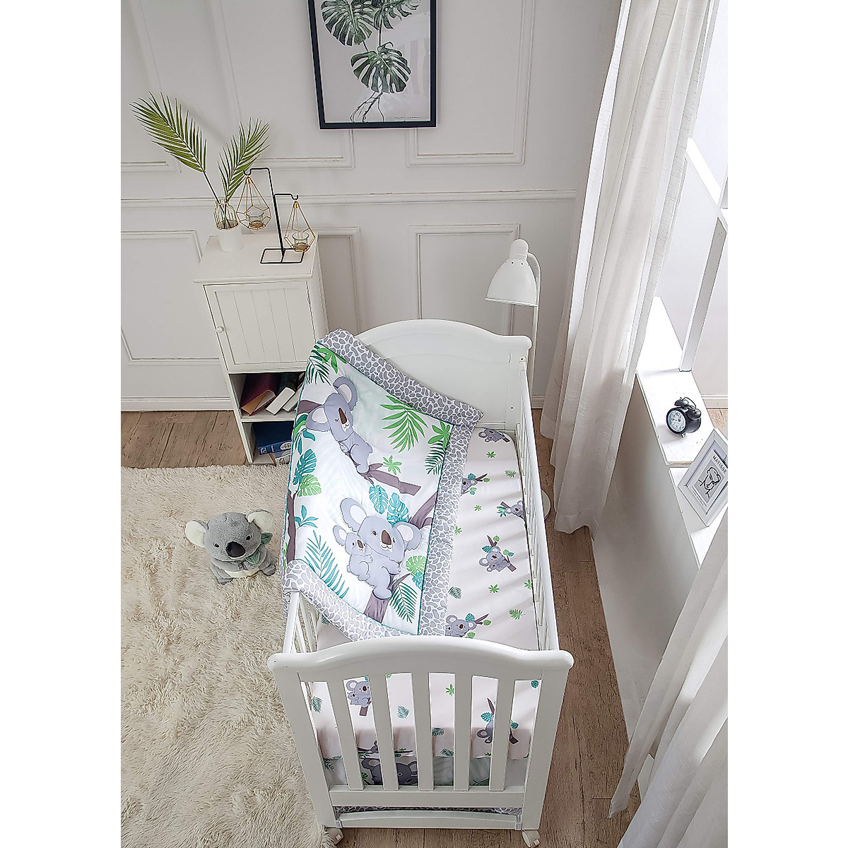 La Premura Baby Koala Nursery Crib Bedding Set, 3 Piece Standard Size Crib Set, Grey and Green, Unisex Nursey Bedding and Neutral Decor