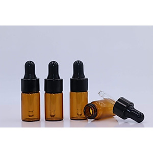 30Pcs Amber Glass Dropper Bottles Mini Empty Sample Vials Essential Oil Dropping Bottles Perfume Jars Cosmetic Container with Glass Eye Dropper and Black Caps (3ml)