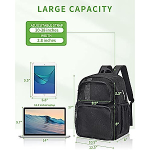 MAY TREE Mesh Backpack for School with Inner Laptop Compartment, Heavy Duty Mesh Backpacks for Adults Girls Boys Kids with Padded Shoulder Straps, Large Mesh Backpack for Travel Beach Hiking - Black