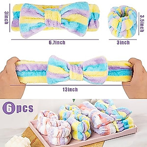 Shindel 6PCS Face Wash Headband Set, Makeup Wash Headbands with Wristbands Coral Fleece Bow Hair Bands for Women Spa Skin Care Yoga