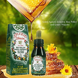Official Distributor - 1 Bottle Apiario Silvestre Bee Pollen & Brazil Green Bee Propolis Liquid - Glycolic Extract-Non Alcoholic, Wax Free, Sugar Free