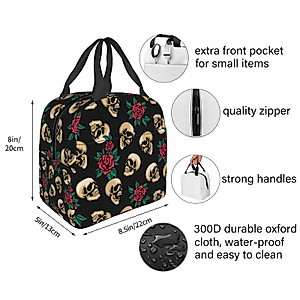 Srucddu Flower Sugar Skull Insulated Lunch Bag Women, Reusable Leakproof Lunch Box for Women, Lunchbox Cooler Bag Lunch Tote for Adults Women