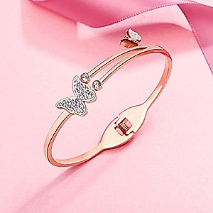 RIMAYZI Rose Gold Cuff Bracelets for women, Bracelet Bangle Birthday Gift for Women Mom Wife Sister Girlfriend Friendship (Butterfly)