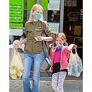 12 Pieces Reusable Mesh Grocery Bags Portable Cotton Mesh Produce Bags Washable Net Bag Mesh Reusable Tote Bag with Handle String Shopping Organizer Bag for Fruit Vegetable Shopping Storage Market