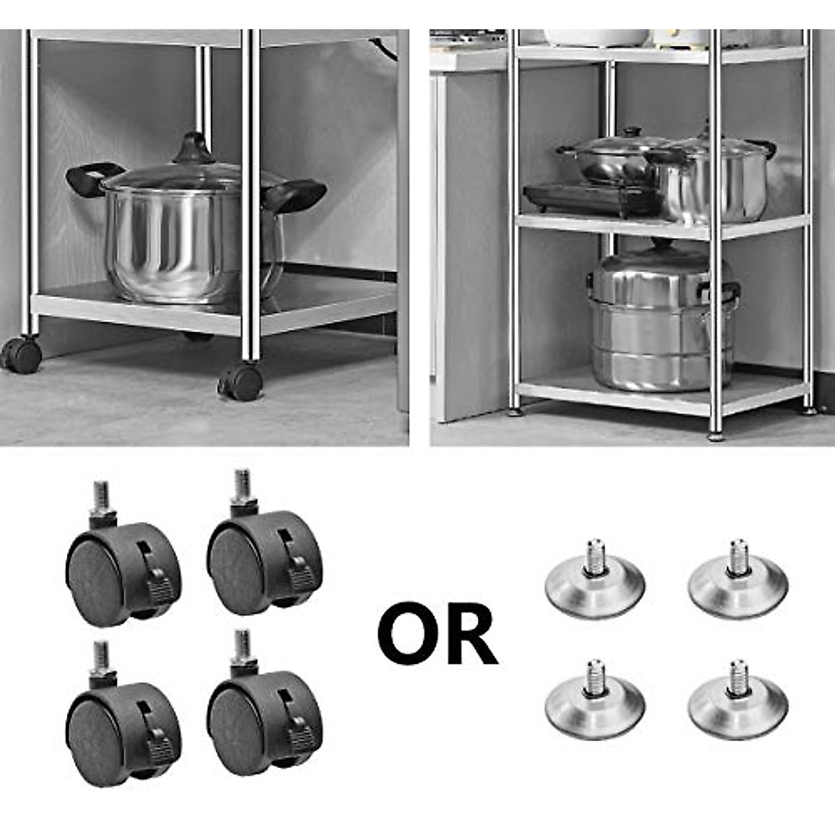 JEPRECO 4-Tier Stainless Steel Shelving Unit with Wheels 15.7" L x 13.8" W x 43.5" H for Narrow Places, Kitchen Baker's Rack Cart for Kitchen Office Home, Multi-Purpose Organizer Rack