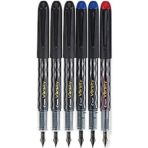 Pilot Varsity Disposable Fountain 6 Pack Combo, 3 Black Pens, 2 Blue Pens and 1 Red Pen