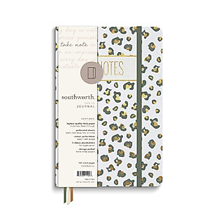 Southworth Premium Journal, 5.5” x 8.25”, Sage Cheetah Design, Premium 28lb/105gsm Paper, Perforated Sheets and Page Corners, 3 Ribbon Placeholders, 80 Ruled Sheets/160 Ruled Pages (91929)