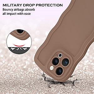 YINLAI Designed for iPhone 13 Pro Max Case 6.7-Inch, Brown Soft Silicone Gel Rubber Phone Cover, Cute Curly Wave Frame Shape Slim TPU Bumper Women Girly Shockproof Protective Case, Khaki