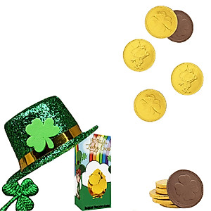 St. Patrick's Day Lucky Belgian Milk Chocolate Gold Coins, Nut-Free, Kosher Certified Dairy, Leprechaun Box (Half-Pound)