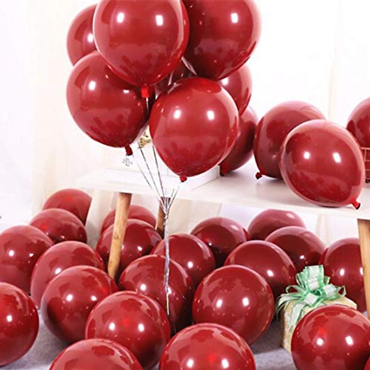 CheeseandU 100 PCS Red Chrome Balloons 10 Inch Double-Layered Chrome Metallic Latex Balloons for Bday Parties Wedding Supplies Valentines Day Party Decor Baby Shower Decorations (Dark Red)