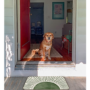 Nogrit Boho Outside Inside Door Mat, Boho Green Welcome Mat Outdoor Front Outside Entrance, Sun Set Indoor Door Mats for Entryway, 17x30 (Green Sun)