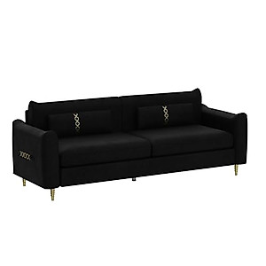 Goohome Tufted Couch, Chesterfield Velvet Upholstered 3-Seater Comfy Sofa, Living Room Furniture Sets, with Solid Wood Frame and Gold Legs, Fit for Bedroom, Office, A-Gray a