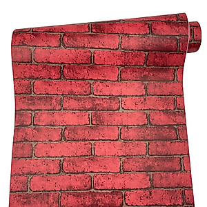 Yifely Red Brick Self Adhesive Shelf Drawer Liner Door Sticker Rural Wall Covering Paper Easy to Install 17.7inch by 9.8 Feet