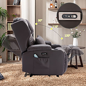 VUYUYU Power Recliner Chair with Heat and Massage, Faux Leather Recliner Sofa Chairs for Living Room Home Theater Seating with Colorful LED Lights/Cup Holders/Side Pocket/USB Port/Infinite Position