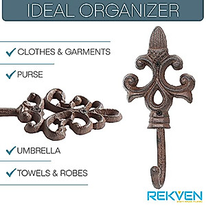 REKVEN - Decorative Cast Iron Spear Hooks, Wall Mounted (Rustic Brown)