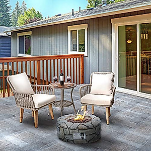Teamson Home Round Stone Look Propane Gas Fire Pit Fire Table with ETL Certification, PVC Cover and Lava Rocks for Outdoor Patio Garden Backyard Decking Décor, 40,000 BTU, 28 inch Length, Gray