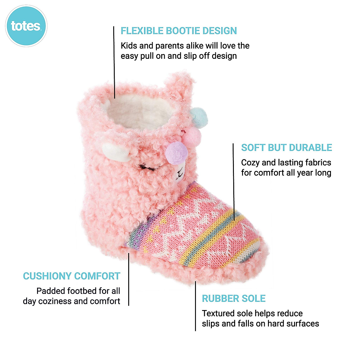 Totes Bootie Slippers, Childrens Llama, US 1-13 Unisex Little Kid