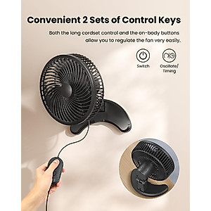 Koonie 8'' Wall Mount Fan, Quiet Small Wall Fan with Timer, 8.2ft Wired Remote, 80° Oscillation, 100° Adjustable, 3 Speeds High Velocity for RV Bedroom Kitchen Office Garage(Adapter Included)