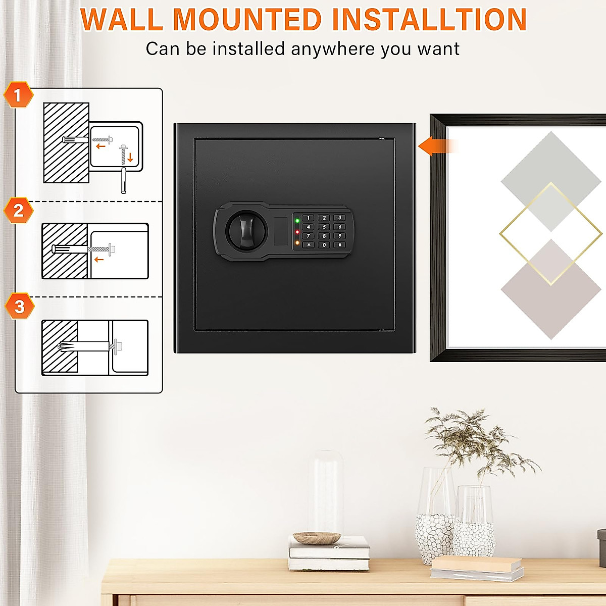 Mitlvge 0.5 Cu ft Home Safe Fireproof Waterproof, Fireproof Safe with Fireproof Document Bag, Home Security Safe with Electronic Digital Keypad & LED Light, Small Safe Box for Money Firearm Medicine