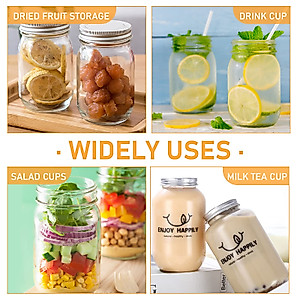 FIREBOOMOON 6 Pack 16 Ounce Clear Plastic Mason Jars Containers With Screw Sealing Metal Tinplate Lids,Refillable Empty PET Plastic Slime Candy Storage Jars Containers for Home Kitchen Art Craft