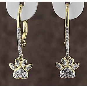 Dazzlingrock Collection Round White Diamond Cat Paw Print Drop Dangle Lever Back Earrings for Her (0.20 ctw, Color I-J, Clarity I2-I3) in 10K Yellow Gold