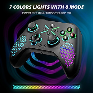 Dinosoo RGB Wireless Controller for Xbox Series X/S/Xbox One/Xbox One S/One X, Android PC, Built-in Battery Dual Vibration Turbo Function 3.5mm Headphone Jack Macro Function, 2.4GHz Adapter 1025 SYH