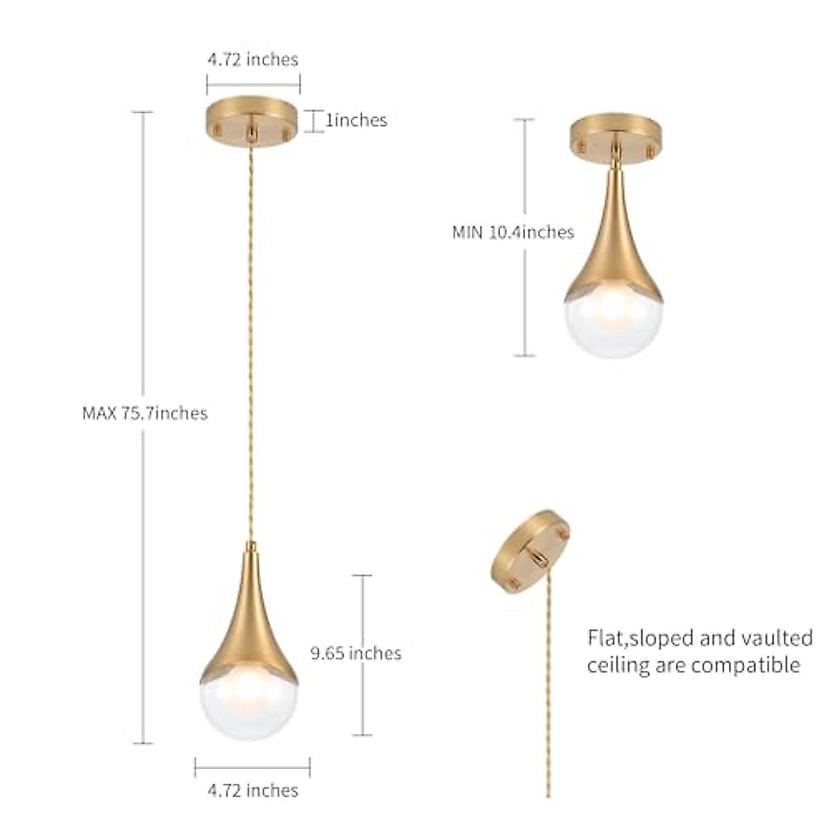 Dijiahua Gold Pendant Lights Kitchen Island 3 Pack, Modern Brass Raindrop Pendant Light Fixture Set of 3 with Clear Glass Globe,Mini Teardrop Chandelier,Adjustable Cord Hanging Lighting for Sink