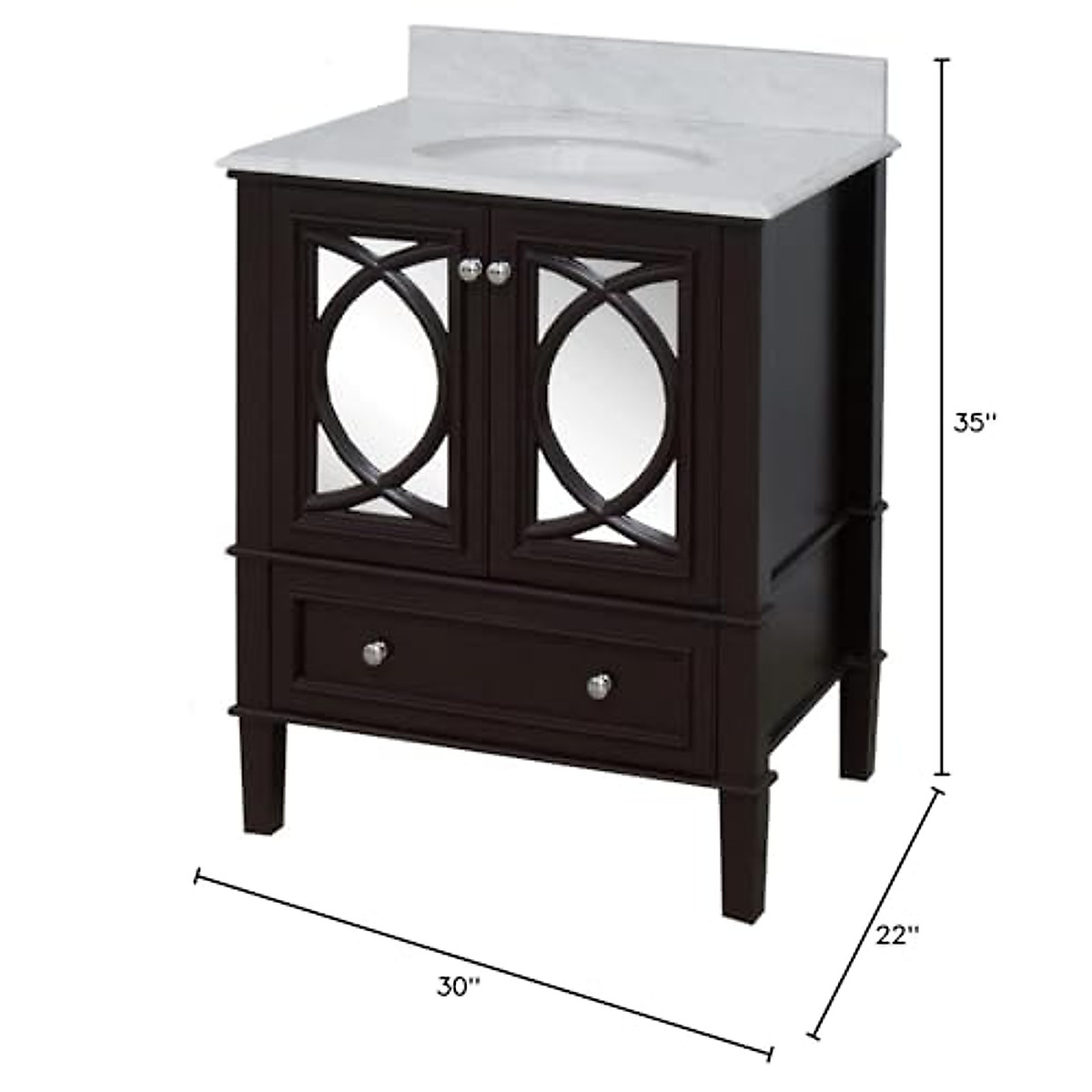 Olivia 30-inch Bathroom Vanity (Carrara/Chocolate): Includes Chocolate Cabinet with Authentic Italian Carrara Marble Countertop and White Ceramic Sink