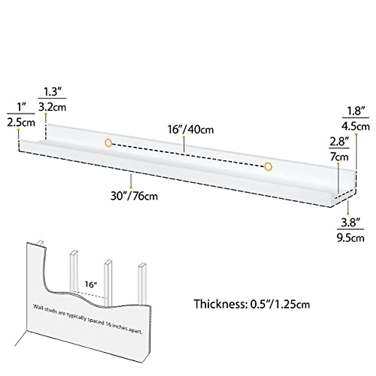 Wallniture Denver Floating Shelves for Kids Room Decor, 30" White Kids Bookshelf Picture Frames Ledge Shelves, Toddler Toys Storage, Set of 2