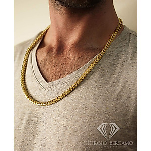 Giorgio Bergamo 925 Italian Sterling Silver 5mm Solid Franco Chain, Yellow Gold Plated Square Box Link Necklace, (30)