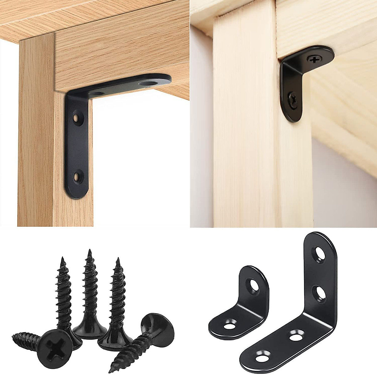 YAMASO 20PCS L Bracket Corner Bracket,Black Small Right Angle Bracket for Wood Furniture Cabinet Chair(10PCS 0.79 Inch+10PCS 1.57 Inch with 60PCS Screws)