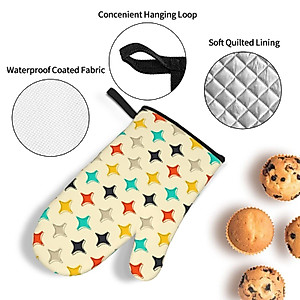 Modern Atomic Stars Retro Colors Oven Mitts and Pot Holders 4pcs Sets，Funny Kitchen High Heat Resistant Oven Mitts，with Oven Gloves and Hot Pads Pot Holders for Baking Cooking BBQ Grilling