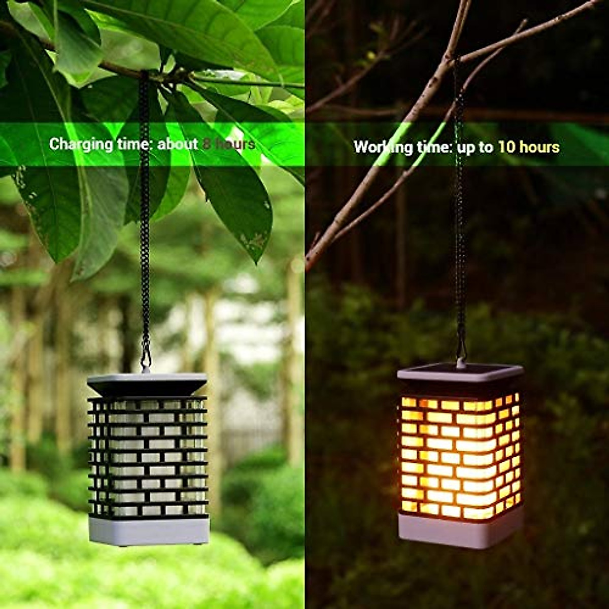 Zhenmu home Waterproof LED Solar Flame Garden Light Wall Light Outdoor Stair Lighting Safety Light Candle Hanging Solar Lantern