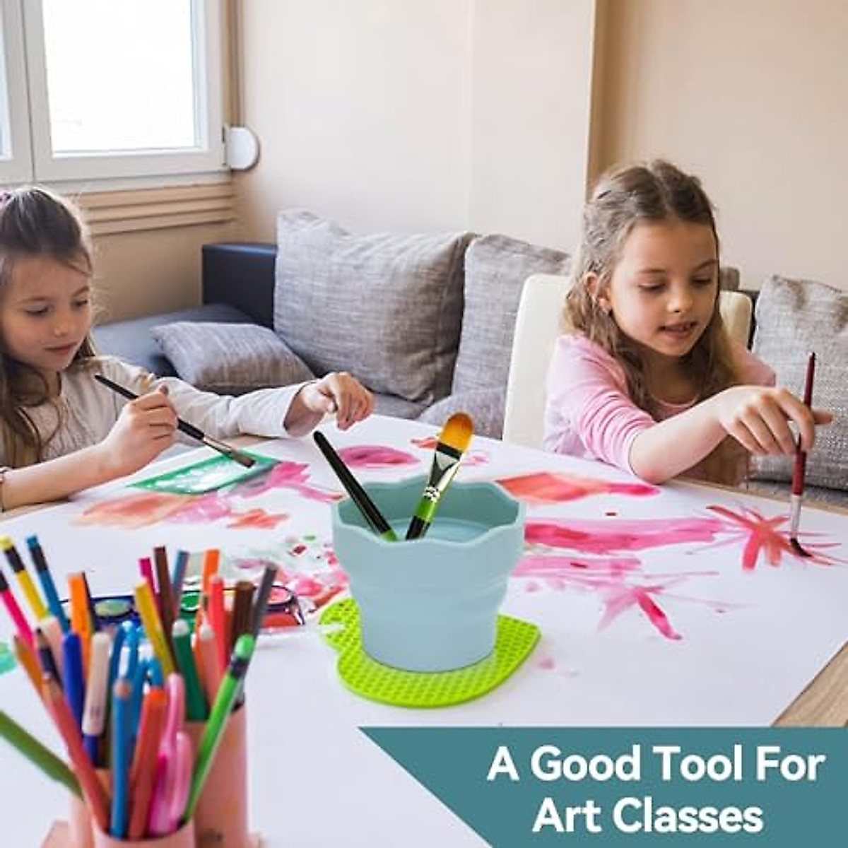 Portable Collapsible Paint Brush Washer, Silicone Washing Bucket Brush Holder Cleaner Painting Water Cup for Watercolor Acrylic Oil Painting(Blue)