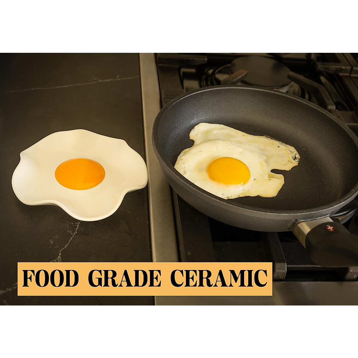 Fried Egg Ceramic Spoon Rest for stove top and kitchen counter | Large and Dishwasher-Safe Utensil holder | Home & kitchen decor | Kitchen Gifts for women | House warming gifts new home